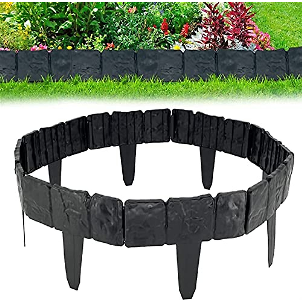 W&Y-YWSH Garden Landscape Edging Borders for Flower Beds, Border Edging, Gray Stone Effect Plastic Garden Edging Hammer-in Lawn Palisade Fencing, No Dig Landscape Edging - 10/20Pcs