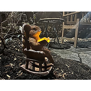 VP Home Squirrel Reading and Relaxing on Rocking Chair Solar Powered LED Outdoor Decor Garden Light Garden Figurines Outdoor Squirrel Gifts Garden Decorations Outdoor with Squirrel Statue