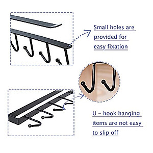 Adhesive Cup Holder Under Cabinet,4 Packs 6 Hook Mug Holder for Kitchen,Mug Hanger,Utensil Hook Holder Fit for 1 Inch Thickness Shelf or Less (White&Black)