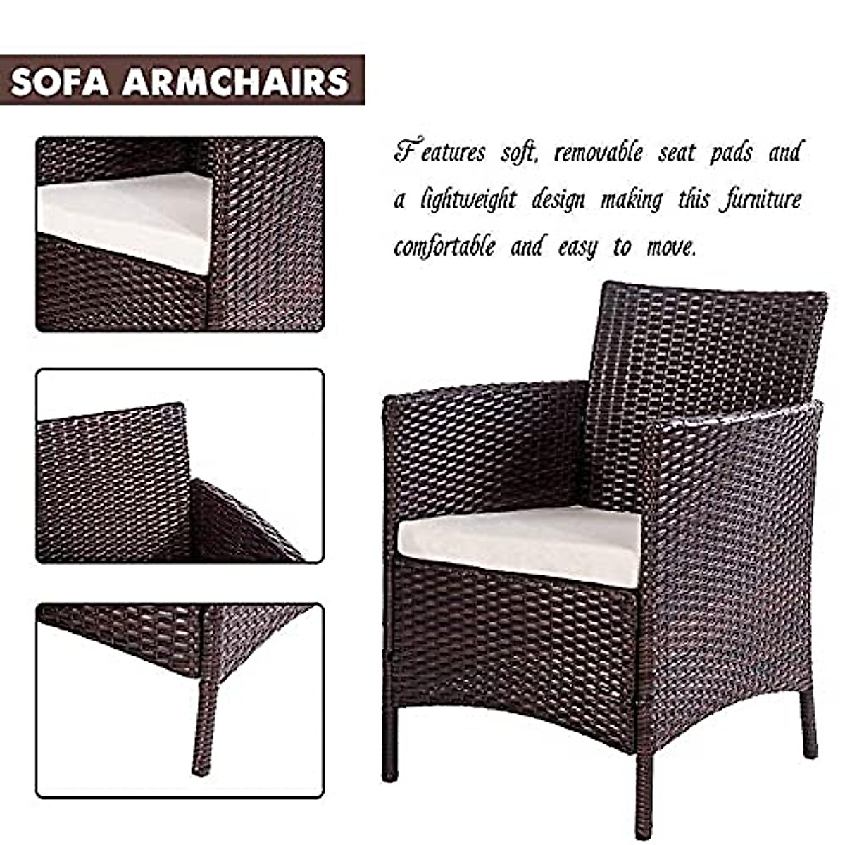 SAWQF Outdoor Furniture Set 4 Piece Rattan Sofa Seating Group with Cushions for Garden Patio Terrace 2 Colors (Color : E)