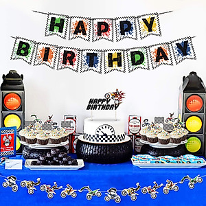 57Pcs Motocross Birthday Party Supplies Dirt Bike Garland Banner Cake Topper Motorcycle Cupcake Toppers Latex Balloons Set for Dirt Bike Extreme Sports Racing Party Boy Birthday