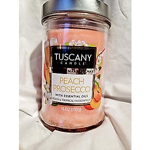 Tuscany Candle Peach Prosecco eith Essential Oils Peach and Tropical Passionfruit
