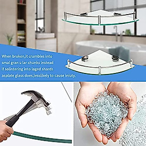WAKLOND Bathroom Shelves, 2-Tier Glass Corner Shelf Wall Mounted ,Corner Shower Shelf Tempered Glass Shelf for Storing Seasoning Bottle/Brush/Shower Gel/Soap/Shampoo (Silver - 2PCS)