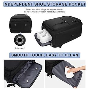 Hp hope Travel Backpack for Women Men, Expandable Airline Approved Carry On Backpack Flight Approved, Waterproof Hiking Weekender Backpack with USB Charging Port & Shoes Compartment, Black