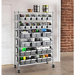 Heavy Duty Steel Wire Shelving Storage Unit, 7 Tier Bin Rack, Mobile Organizer for Garage, Warehouse, Office, Restaurant (36" W x 14" D x 56" H, 22 Bin)