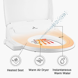 SK magic BID-S24D Electric Bidet Toilet Seat Elongated| Adjustable Warm Water, Warm Air Dryer| LED Lights| 360° Self-Cleaning Nozzle| Easy Installation| Heated Toilet Seat