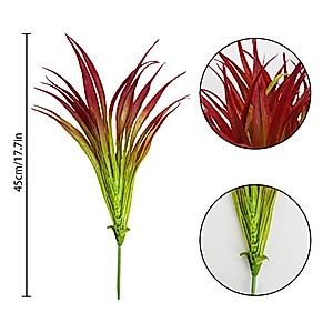 Phliofd 6Pcs Artificial Grass Fake Plants 17.3in Outdoor Plants UV Resistant Greenery Stems Fake Grass for Home Window Garden Office Patio Pathway Front Porch Christmas Décor Light Green & Red