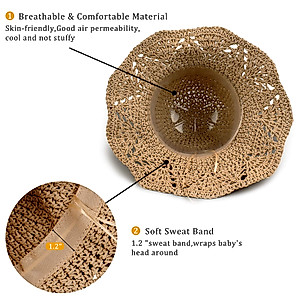 Baby Girl Straw Hat 3-6 Years Girls Summer Beach Hats with Bowknot Sun Protection Hats for Kids (Khaki)