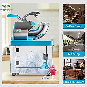 Topdeep Commercial Ice Crusher, 110V Electric Snow Cone Machine ETL Approved, 440LBS/H Snow Cone Maker with Dual Blades, Stainless Steel Shaved Ice Machine or Home and Commercial Use