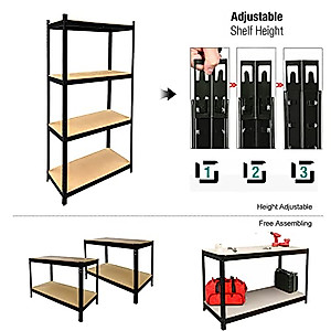 4 Tier Shelving Unit Storage Units Heavy Duty Metal Shelves for Warehouse/Garage/Shed/Workshop/Commercial/Industrial/Kitchen, 1411LB Capacity(353LB per Shelf), 63" H x 31" W x 16" D Black