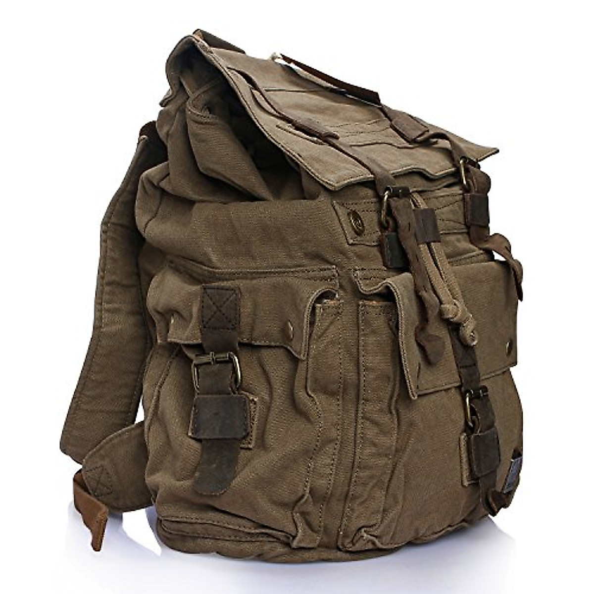 DRF Men's Canvas Laptop Backpack fit 17" Hiking Daypack Outdoor Vintage Look BG-09 (Green)