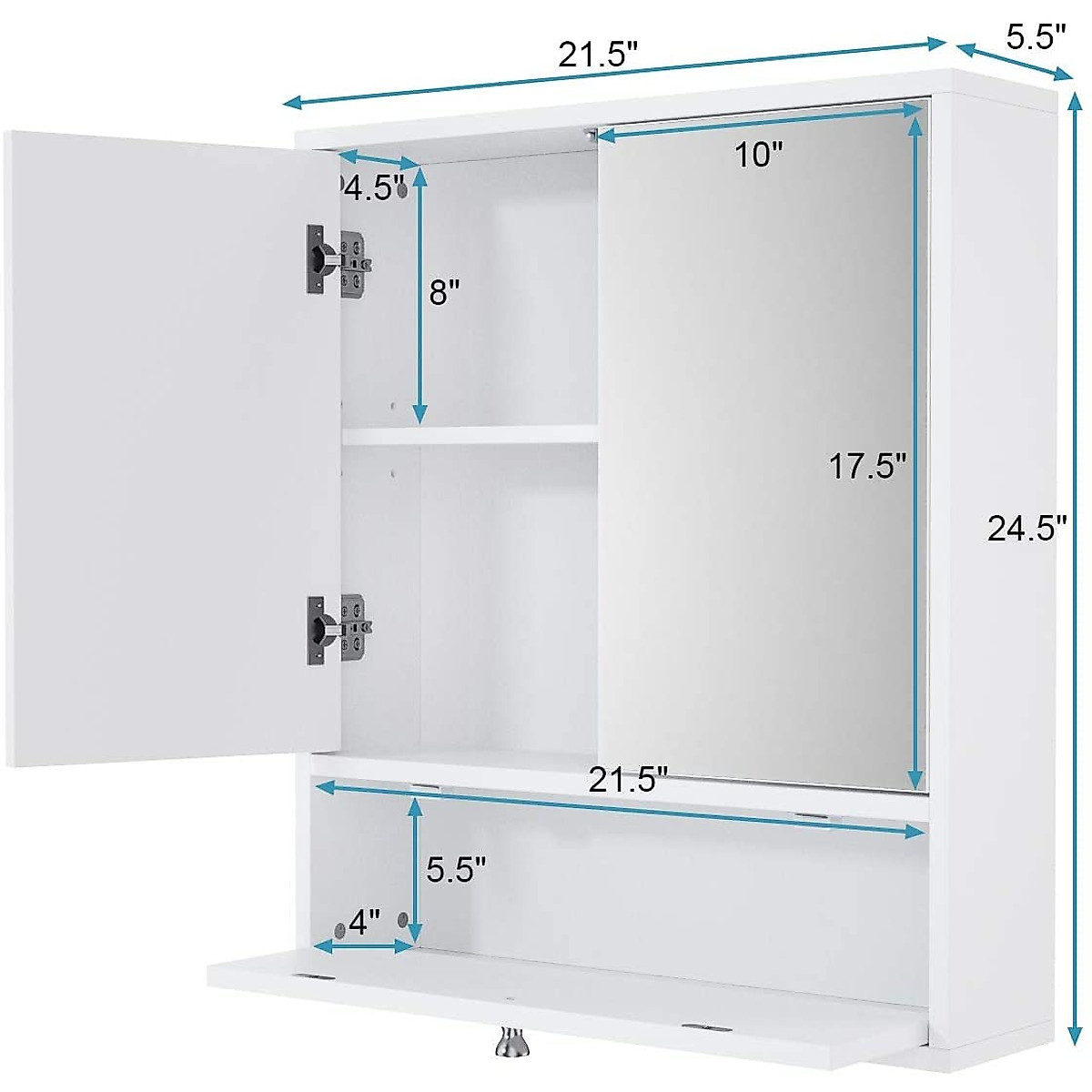 LUARANE Bathroom Medicine Cabinet, Wall Mounted Cabinet with Double Mirror Door Pull-Down Door, Storage Organizer Cabinet with Adjustable Shelf, Mirror Cabinet for Bathroom Living Room, White