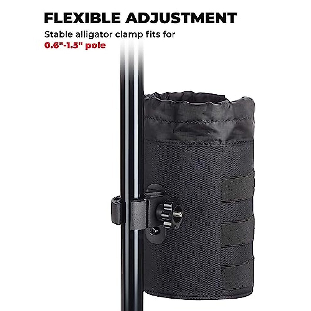 KEMIMOTO Motorcycle Cup Holder, 32OZ Motorcycle Drink Holder with 0.6"-1.5" Alligator Clamp, ATV Cup Holder with Front Pocket for Motorcycle, ATV/UTV, Scooter, Boat, Kayak, Bike, Walker, Black