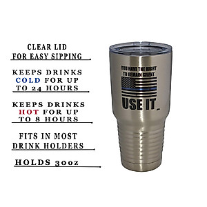 Rogue River Tactical Funny Police Officer Large 30oz Travel Tumbler Mug Cup w/Lid Vacuum Insulated Remain Silent Thin Blue Line PD Gift