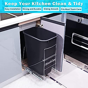 TERMATH Pull Out Trash Can Under Cabinet, Kitchen Adjustable Sliding Waste Bin Shelf, Roll Out Garbage Can Holder Frame, Trash Can Not Included