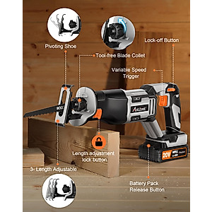 AVID POWER Reciprocating Saw, 20V Cordless Reciprocating Saw with Two 2.0Ah Batteries and Charger, 6 Saw Blades, Variable Speed, Battery Powered Saw for Woods/Metal/Plastic Cutting （Red）
