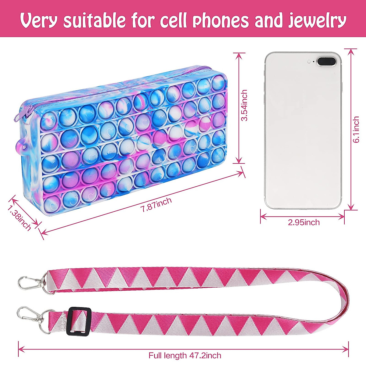 Pop Purse Bag for Girls Women Pop Girl Bag Sensory Fidget Bag with Strap, Girl Pop Toy Crossbody Body Handbags, Crossbody Small Purse Sensory Girl Toys (pink-blue)