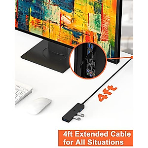 Aceele 4 Port USB 3.0 Hub with 4ft Extended Cable, Ultra Slim USB Type C to USB 3.0 Hub Adapter, USB C Hub for MacBook Pro iMac Samsung Galaxy Note 10 S10 S9 LG Google Chromebook Pixelbook Dell XPS
