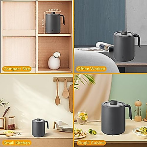 OCTAVO 2 Cup Rice Cooker Mini Small Size 5 Preset Function with 4/6/8 Delay Timer, 1.0L Rice Cooker with Portable Handle, Simplicity Glass Lid Small Rice Cooker for 1-2 People, Rice maker, black