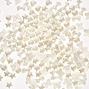 200 PCs ABS Imitation Pearl Beads - 10mm White Butterfly Star Heart Bowknot Beads - Aesthetic Beads for Jewelry Making Bracelets Necklace