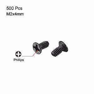 uxcell M2 x 4mm Phillips Screws Fastener Black for Laptop PC TV Fan Switch 500pcs