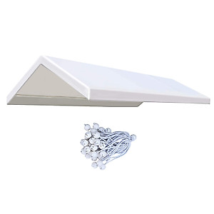 BenefitUSA Canopy ONLY 10'x20' Carport Replacement Canopy Outdoor Tent Garage Top Tarp Shelter Cover w Ball Bungees (White)