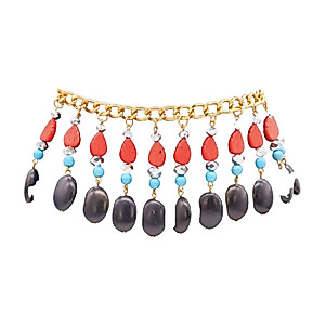 Women Western Boot Chain Bracelet Gold Metal Shoe Anklet Red Leaf Turquoise Beads Charm Jewelry