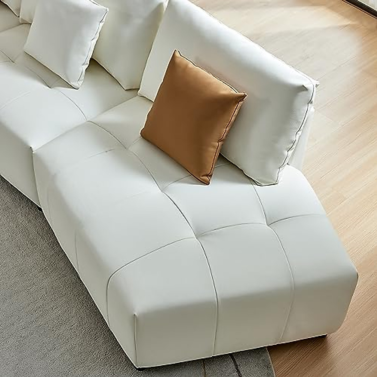 Haplized Modern Genuine Leather Sectional Sofa Couch, Sectional Couches for Living Room, Upholstered 3 Seater Couch for Compact Small Space, Apartment, Bedroom, Dorm, Office, Beige