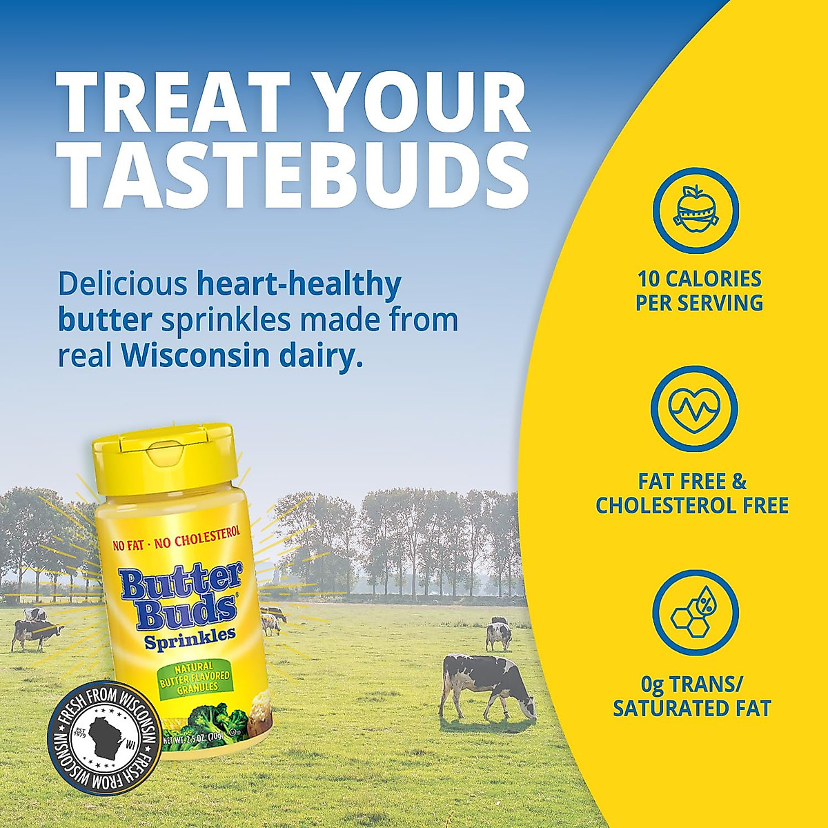 Butter Buds Sprinkles Butter Flavored Granules - Low Calorie, Fat-Free Butter Spray Alternative for Healthy Snacks and Meals, Lightly Salted Butter Popcorn Seasoning, 2.5 Oz (Pack of 3)