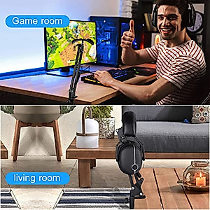 CLOOLC Headphone Stand for Desk - Adjustable Headphone Holder Desk - Space-Saving Headset Holder for Desk - Desk Headphone Hanger with 14in - Black