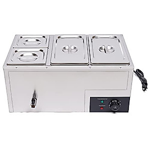 Leblett 110V Commercial Buffet Food Warmer,Large Capacity 4-Pan Stainless Steel 850W Electric Countertop Steam Table with Temperature Control for Catering and Restaurants Use