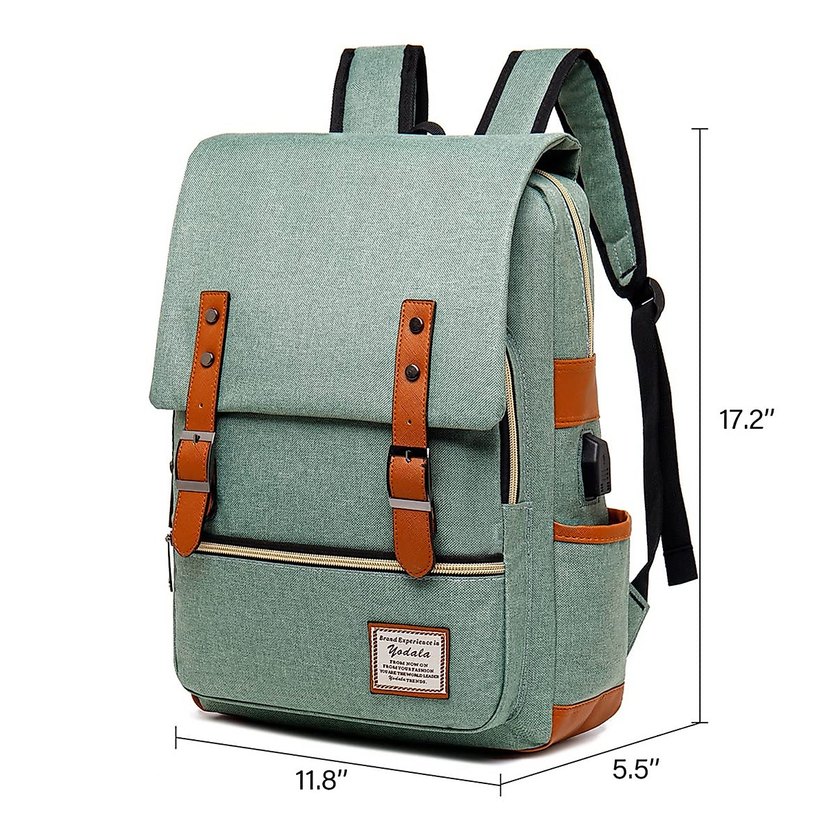 YODALA Vintage Laptop Backpack for women men, Elegant Water Resistant School College Book Bag with USB Charging Port,Slim Travel Casual Daypack Fits up to 15.6Inch Laptop in Green