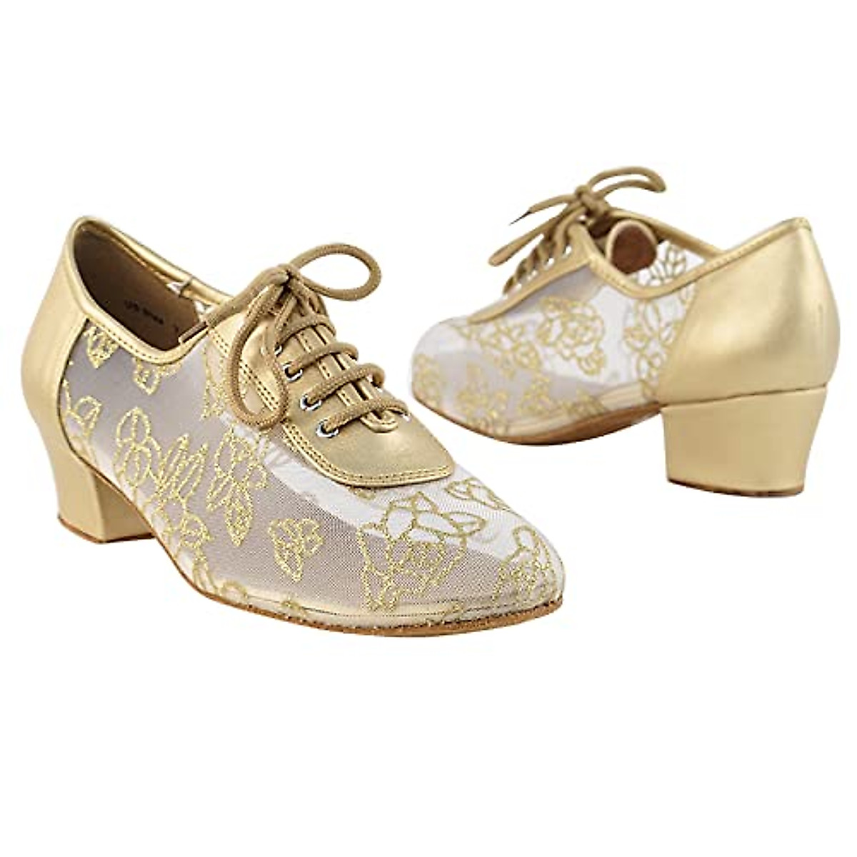 Very Fine Dancesport Shoes - Ladies' Practice, Salsa, Latin Ballroom Dance Shoes - Classic 2002-1.5-inch Heel & Canvas mesh Shoe Bag (Light Gold Leather & #79 Mesh, Size 7.5)