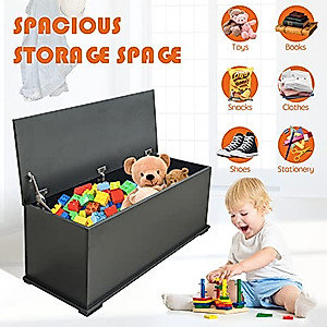 Storage Chest Trunk, Lift Top Wood Box for Toys Modern Entryway Bench Organizer Home Furniture,Clothes Trunks Cabinet for Bedroom Modern Wood Chest Kids Toy Box(Black)