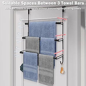 Livabber 3-Tier Over The Door Towel Rack, All Metal Towel Rack with Hooks for Door Hanging, Behind Door Towel Bar Towel Storage Holder for Bathroom Accessories, 19.37" L x 5.9" Wx 24.4" H(Black)