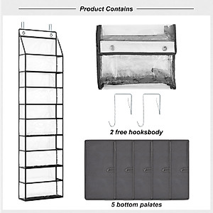 Fixwal 2 Pack Over The Door Pantry Organizer Hanging Storage Room Organizer 5-Shelf with Clear Plastic Pockets Large Capacity for Closet Bedroom Bathroom (Grey)