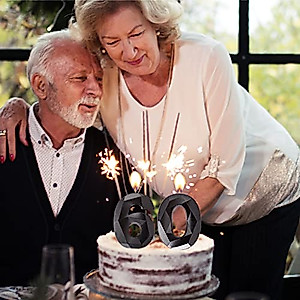 60th Birthday Candle, 3.11" Oversized 3D Diamond Shape Glitter Digital Cake Topper for Wedding Anniversary, Kids and Adult Party Celebrations, Birthday Themed Parties, Home Baking (Black )