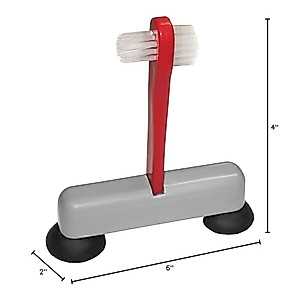 Rehabilitation Advantage Denture Scrub Brush & Suction Cup Holder,Red/Gray