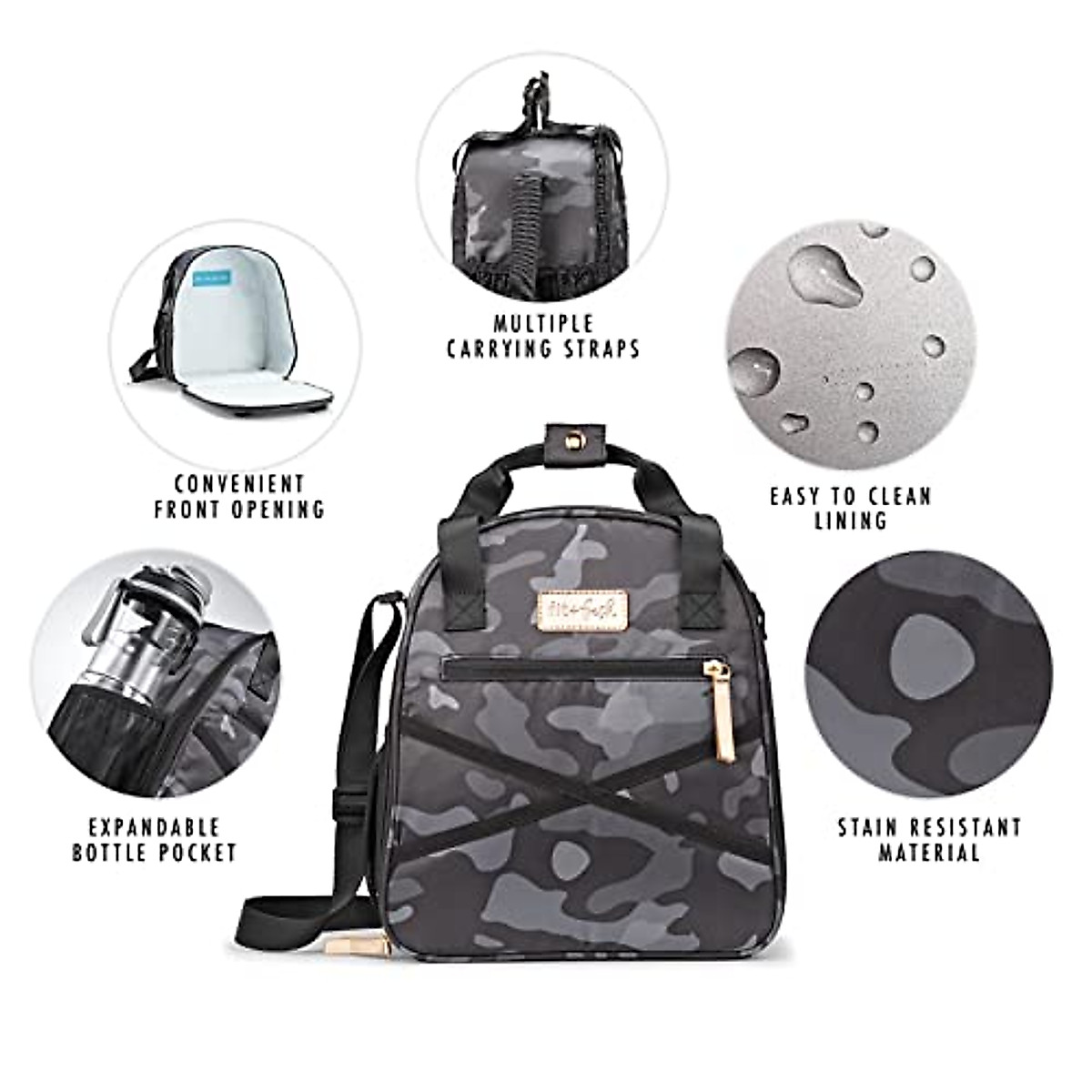 Fit & Fresh Kate Insulated Lunch Bag with Side Pouch & Carry Handles, Complete Lunch Kit Includes Matching Tumbler, 4 Containers & Ice Pack, Black