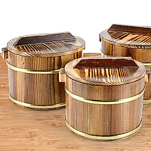 Cabilock Wooden Rice Bucket Wooden Rice Barrel Hangiri Mixing Bowl Sushi Oke Rice Barrel with Lid Home Kitchen Food Container Coffee