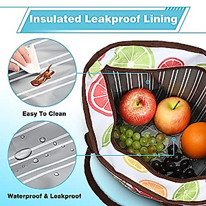 Tirrinia Large Insulated Lunch Tote Bag for Women, Cute Waterproof Leakproof Cooler Bag with Zipper for Work, Beach, Adult Shopping Grocery Bags for Frozen Food - White Lemon