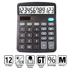 Desk Calculators Large Display 2 Pack,Solar Calculator, Basic Calculator with 12 Digits & Big button,Office calculator(Black)