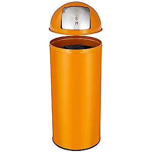 17 Gal / 65L Push Lid Trash Can Commercial Grade Heavy Duty Tall Commercial Trash Can Brushed Stainless Steel for Outdoor | Kitchen Waste Bins for Home, Office, Restaurant, Restroom(Orange)