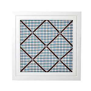 Blue Grid Fabric Memory/Memo Bulletin Board for Nursery Room Kids Room Decor Checked Baby Toddler Boy Room Decorative Memo Pad 19.7 x 19.7 Inches