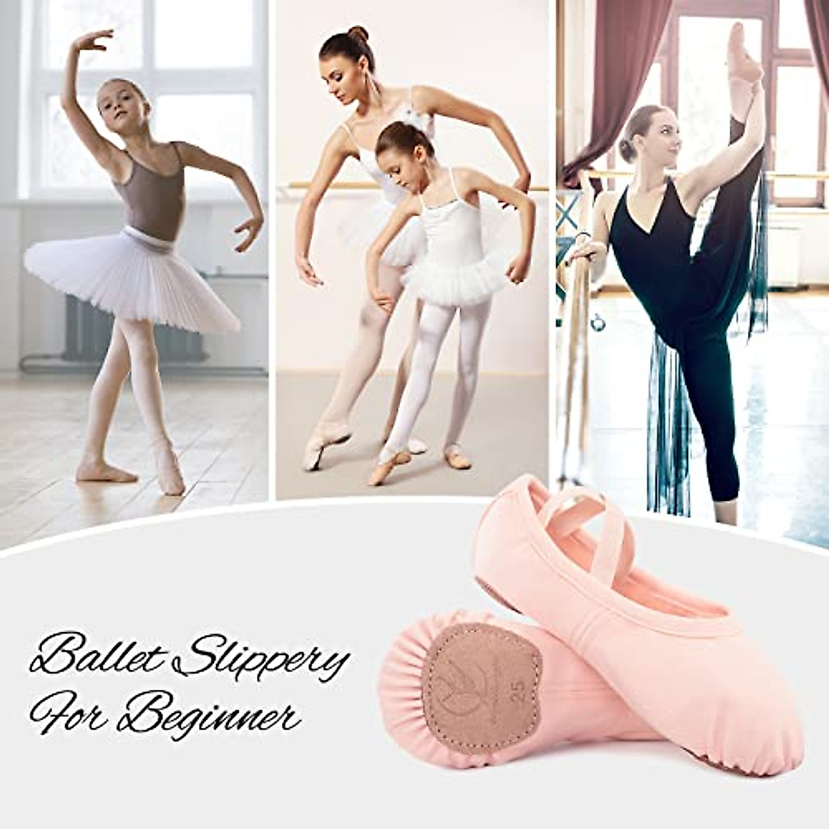 Ballet Shoes for Women Girls, Ballet Slipper Dance Shoes Stretch Canvas for Toddler Kids Adults (Pink, 6.5)…