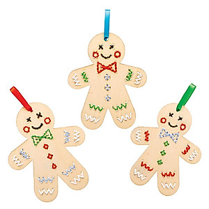 Baker Ross AT187 Gingerbread Wooden Cross Stitch Ornament Kits - Pack of 5, Cross Stitch for Beginners and for Kids Arts and Crafts Projects