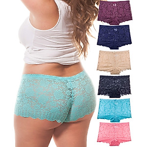 Barbra Lingerie Multi Pack of Women's Regular & Plus Size Lace Boyshort Panties (2XL, Rose)