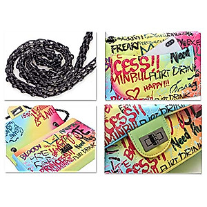 VOGUZY Women Graffiti PU Multicolour Quilted Purse Lattice Clutch Shoulder Bag Classic Cross Body with Chain Satchel Handbags Yellow Graffiti