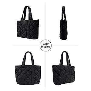 Amazing Song Large Quilted Tote Bag for Women, Puffer Shoulder Bag Designer Handbag Work Shopper with Zipper Down Tote, Soft Black