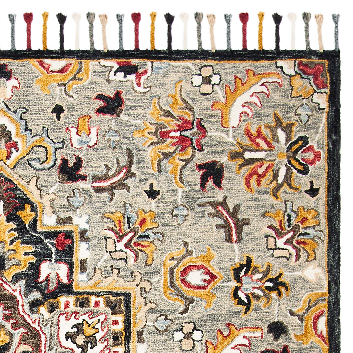 SAFAVIEH Aspen Collection Area Rug - 8' x 10', Grey & Charcoal, Handmade Boho Braided Tassel Wool, Ideal for High Traffic Areas in Living Room, Bedroom (APN207F)